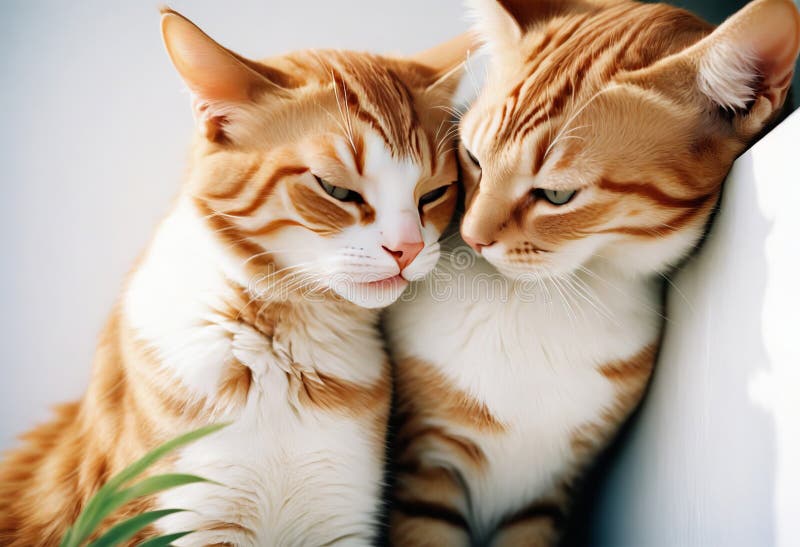 A Heartwarming Moment between Ginger Cat Companions Stock Illustration ...