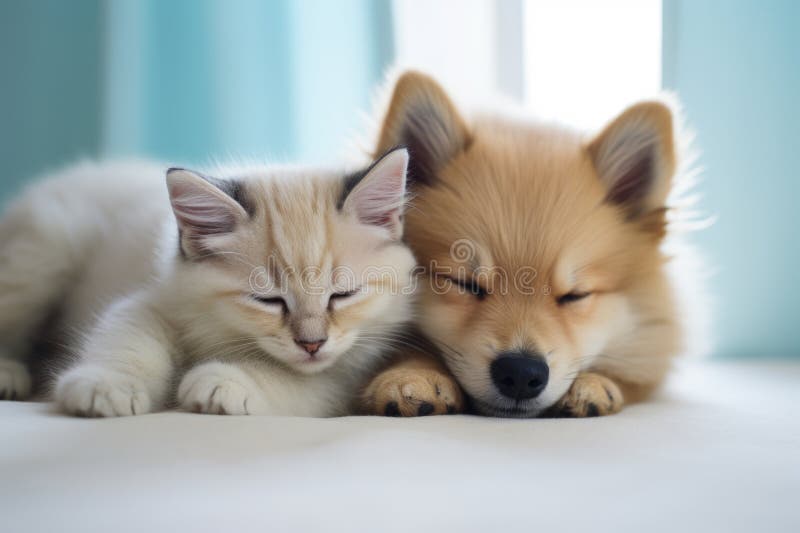 Heartwarming Scene Capturing Cat and Dog Peacefully Sleeping on Bed ...