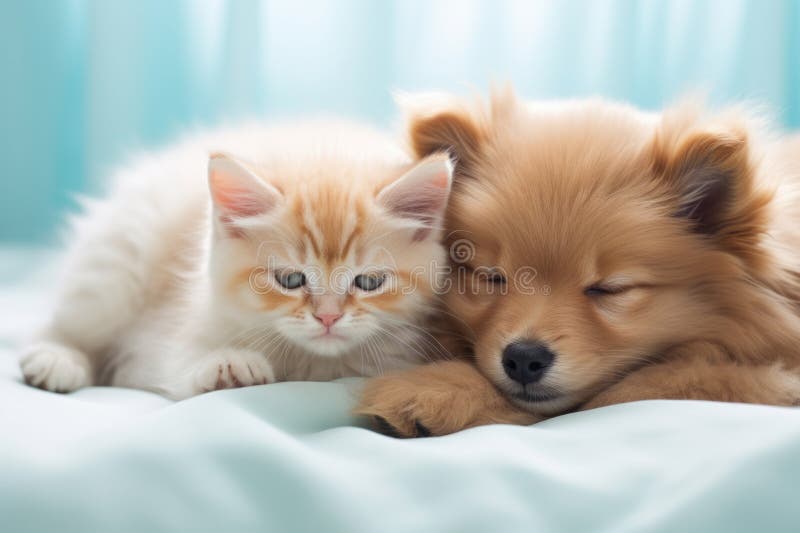 Heartwarming Scene Capturing Cat and Dog Peacefully Sleeping on Bed ...