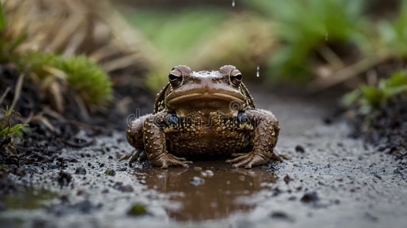 Mother Common Toad Guiding Toad Lets Across a Muddy Path after the Rain ...