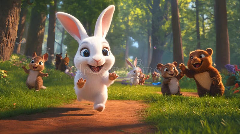 Heartwarming Scene of a Small White Rabbit Playing Games with ...