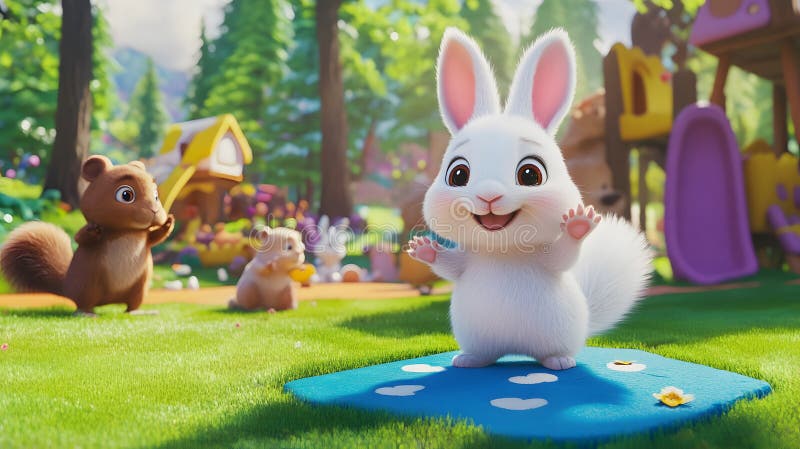 Heartwarming Scene of a Small White Rabbit Playing Games with ...