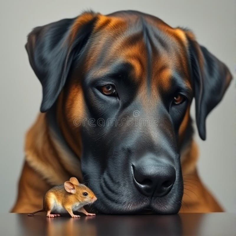 Gentle Dog Watching a Tiny Mouse Stock Photo - Image of portrait ...