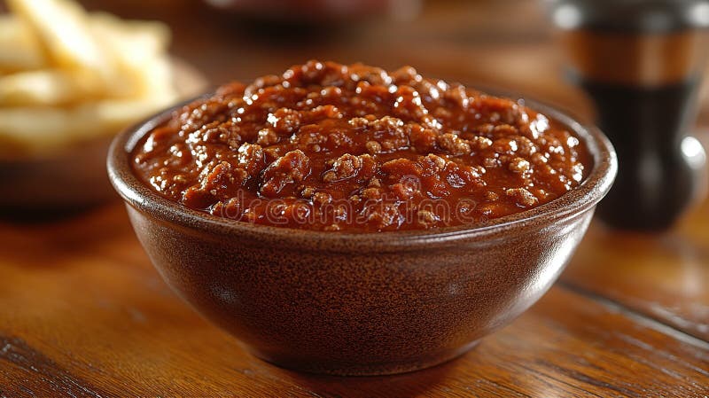 Hearty Beef Chili in a Rustic Bowl Stock Illustration - Illustration of ...