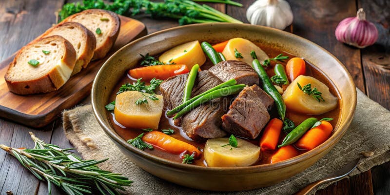 Hearty Beef Stew with Root Vegetables and Fresh Herbs Served with ...