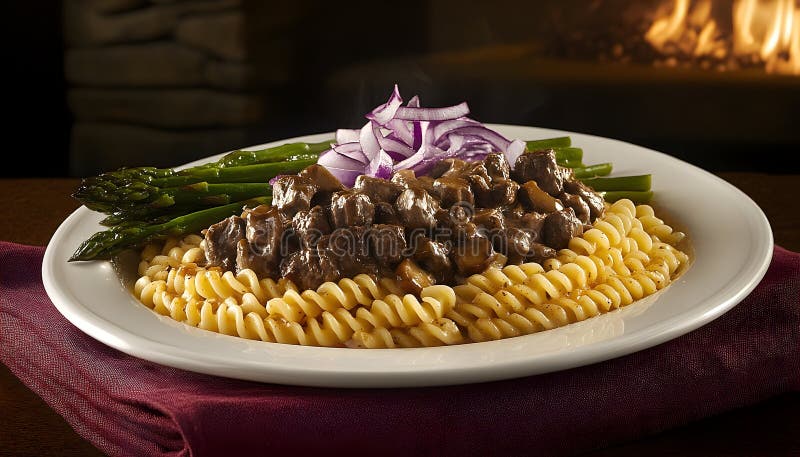 Hearty Beef and Vegetable Pasta Dish Stock Photo - Image of serving ...