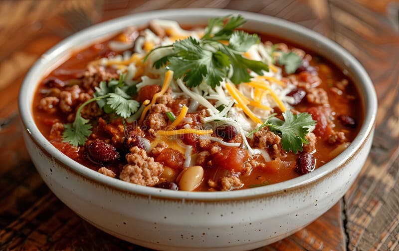 A Hearty Bowl of Leftover Turkey Chili with Cheese and Cilantro on a ...