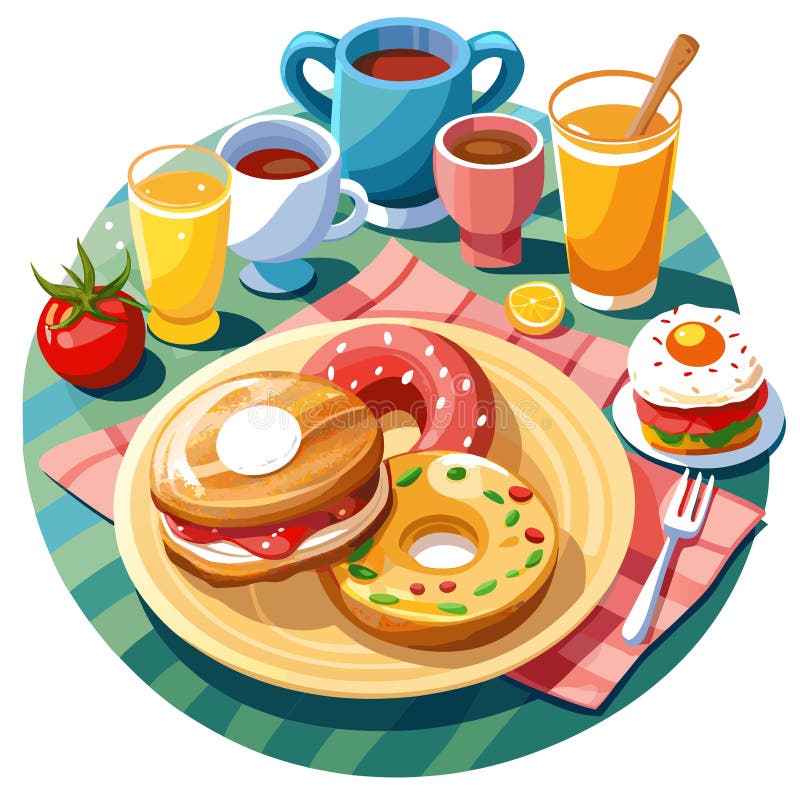 Hearty Breakfast with Bacon Bagels and Scrambled Eggs on the Table ...