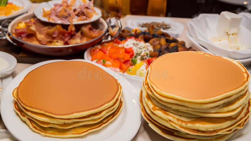 Hearty Breakfast Buffet with Pancakes. Generative Ai Stock Illustration ...