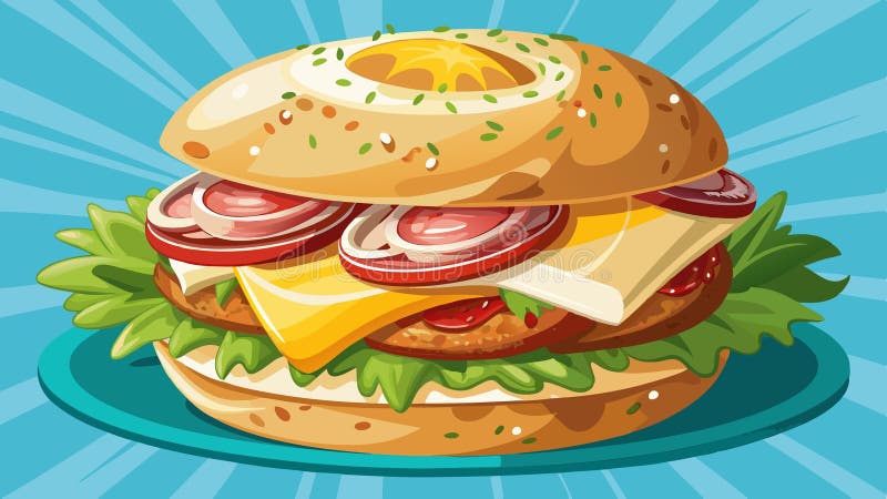 Hearty Breakfast Sandwich on a Bagel with Eggs Cucumber Bacon and ...