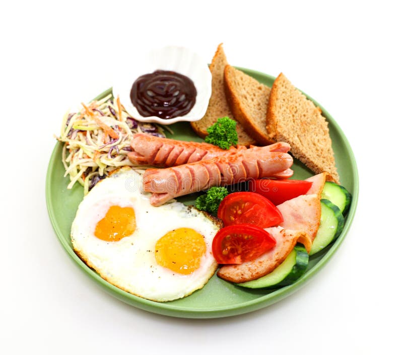 Hearty Breakfast with Scrambled Eggs and Sausages Stock Image - Image ...