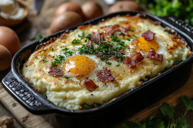 A Hearty British Classic Baked Bubble and Squeak Featuring Eggs and ...