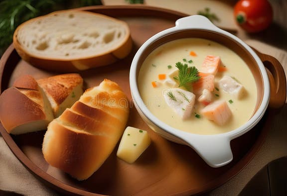 Hearty Fish and Potato Chowder with a Side of Warm Bread Stock ...