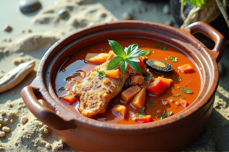 Hearty Fish Stew with Vegetables in Clay Pot - Rustic Gourmet Meal ...