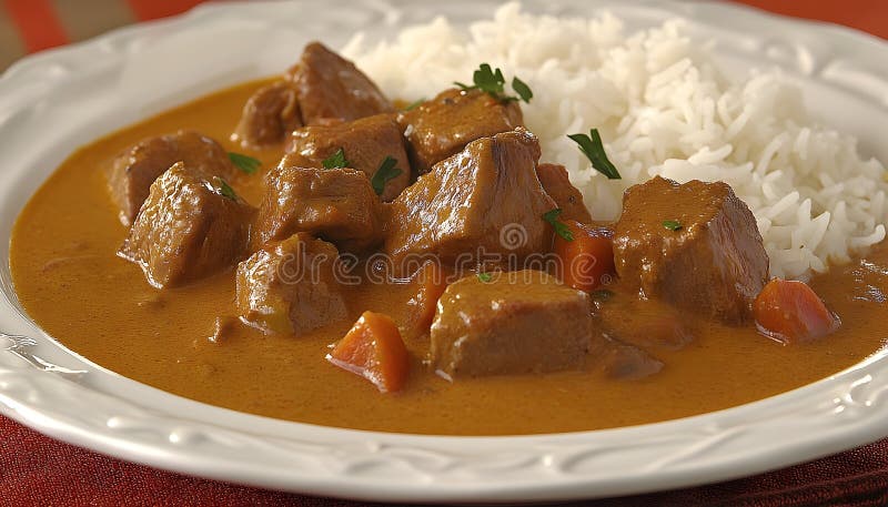 Delicious Beef Curry with Rice Stock Illustration - Illustration of ...