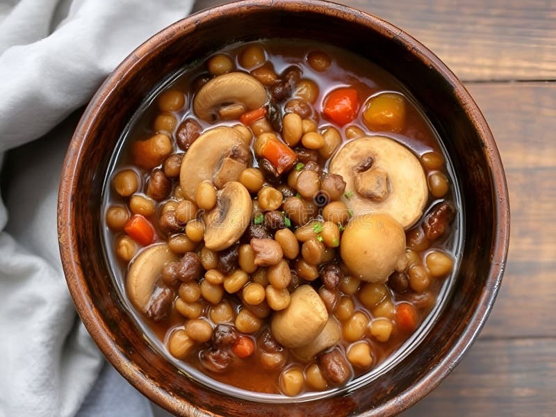 Hearty Lentil and Mushroom Stew in a Rustic Bowl Stock Photo - Image of mushroom, stew: 345978192