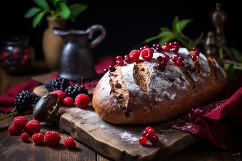 Hearty Rustic Bread Berries Bakery. Generate Ai Stock Illustration ...