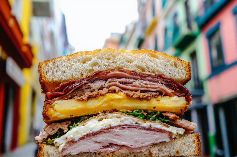 Hearty Stack of Sandwich Layers with Meat, Cheese, and Vegetables on ...