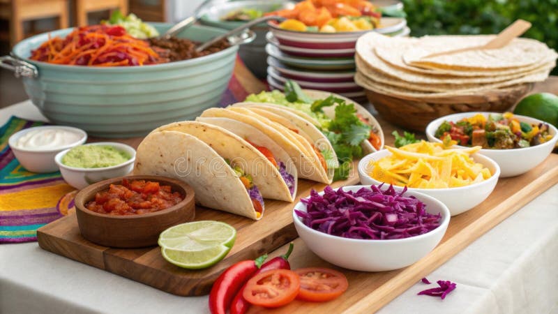 A Hearty Taco Bar Set Up on a Table Showcasing an Array of Colorful ...