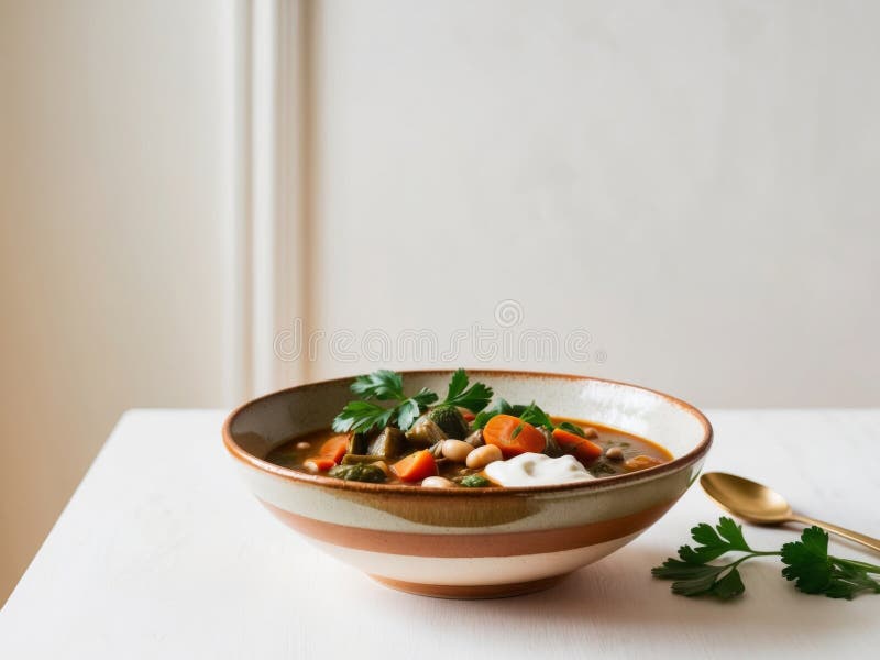 Hearty Vegetable and Bean Stew in Rustic Ceramic Bowl. Stock ...