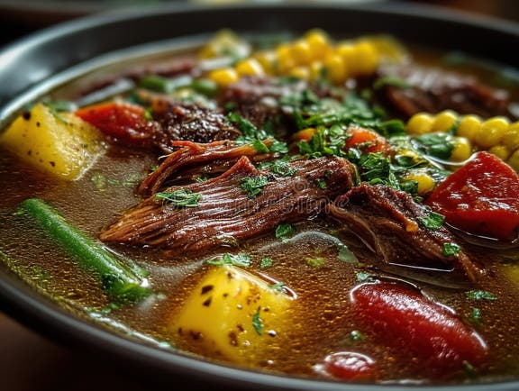 A Hearty Vegetable Beef Soup with Chunks of Tender Beef Stock Image ...