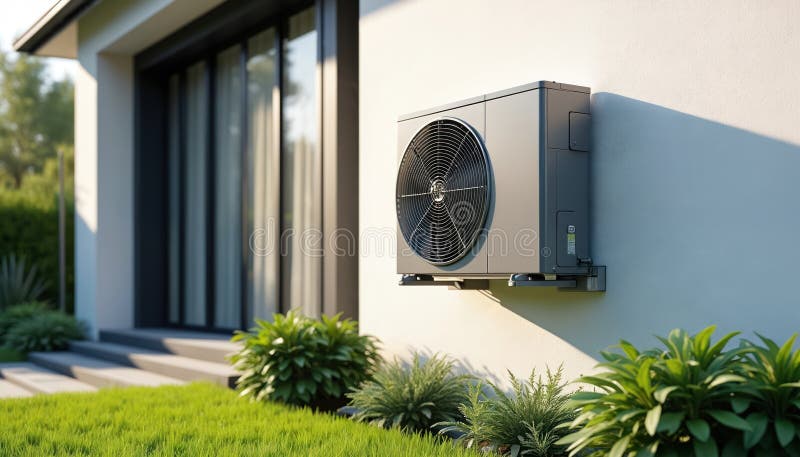 Heat Pump Installed on House Wall, Energy-efficient Design for Heating ...