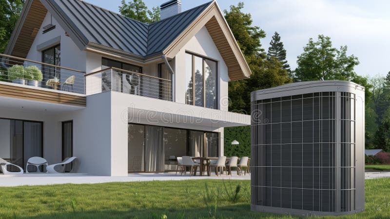 A Heat Pump Installed on the Right Side of a House Wall, Showcasing Its ...