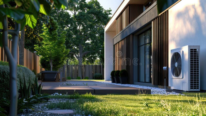 A Heat Pump Installed on the Right Side of a House Wall, Showcasing Its ...
