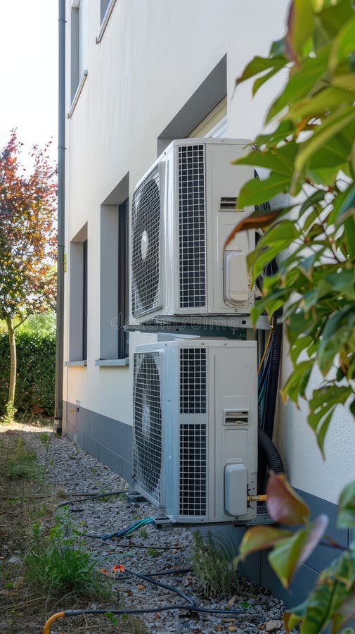 A Heat Pump Installed on the Right Side of a House Wall, Showcasing Its ...