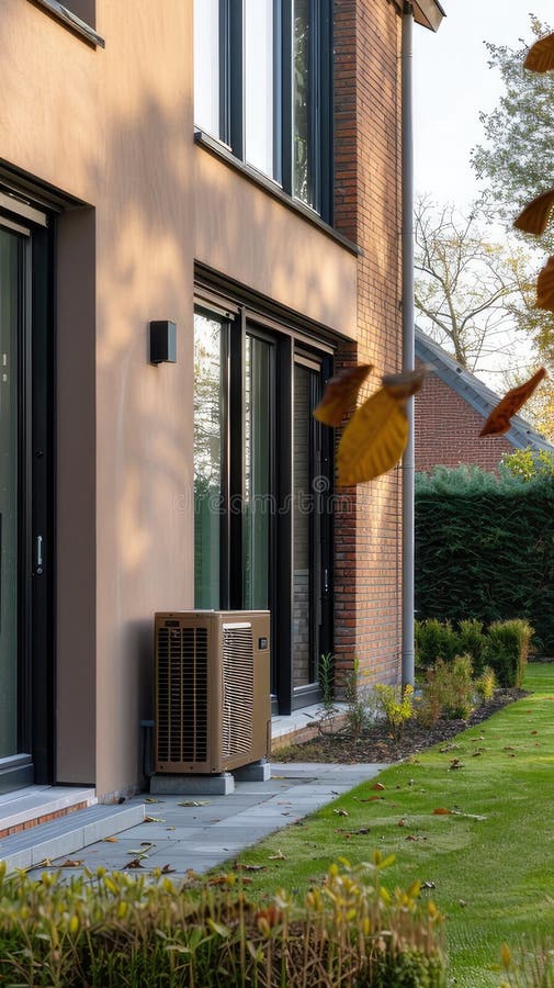 A Heat Pump Installed on the Right Side of a House Wall, Showcasing Its ...