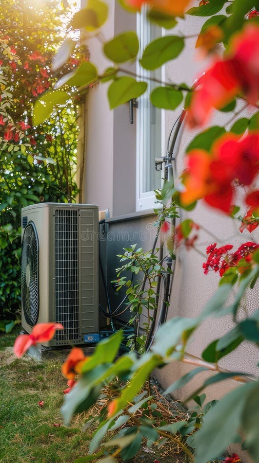 A Heat Pump Installed on the Right Side of a House Wall, Showcasing Its ...