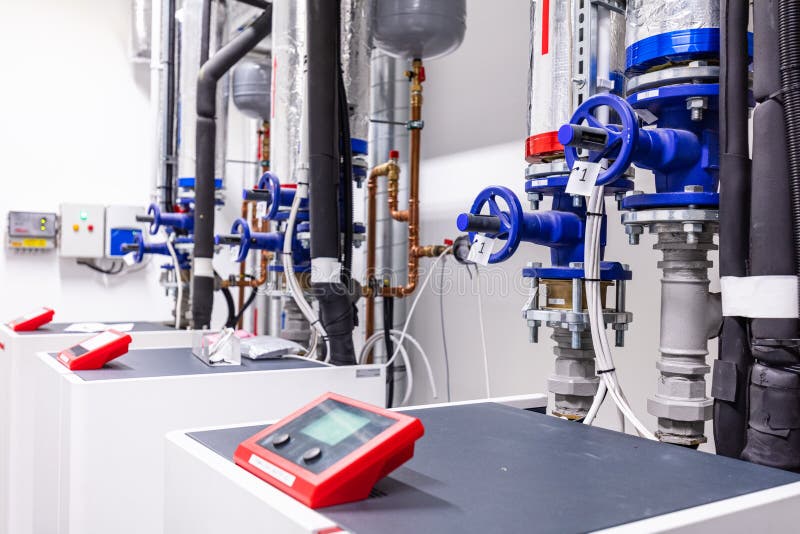 Heat Pump Room in Commercial Building Stock Image - Image of device ...