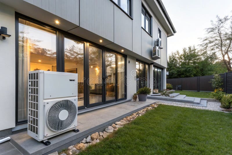 Heat Pump System for Home Using Air-water Technology Stock Illustration ...