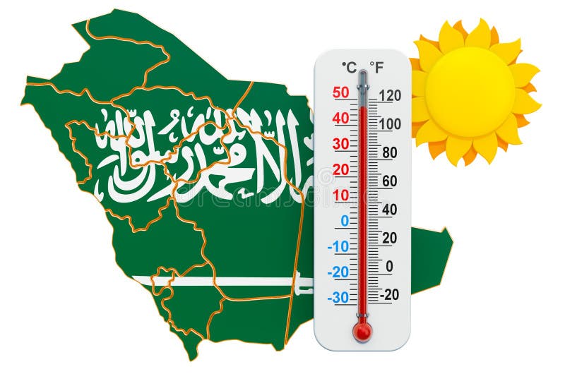 Thermometer with Saudi Arabian Flag. Heat in Saudi Arabia Concept. 3D ...