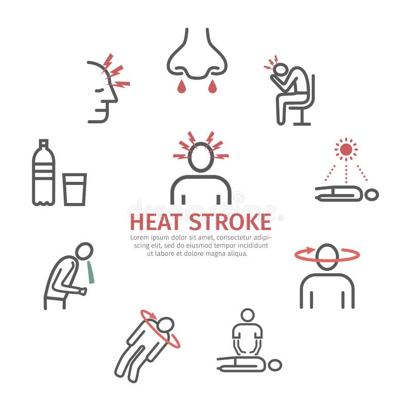 Heat Stroke Banner. Line Icons Set. Vector Signs. Stock Vector ...