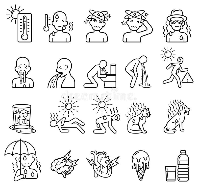 Heat stroke line icon stock vector. Illustration of energy - 320416785