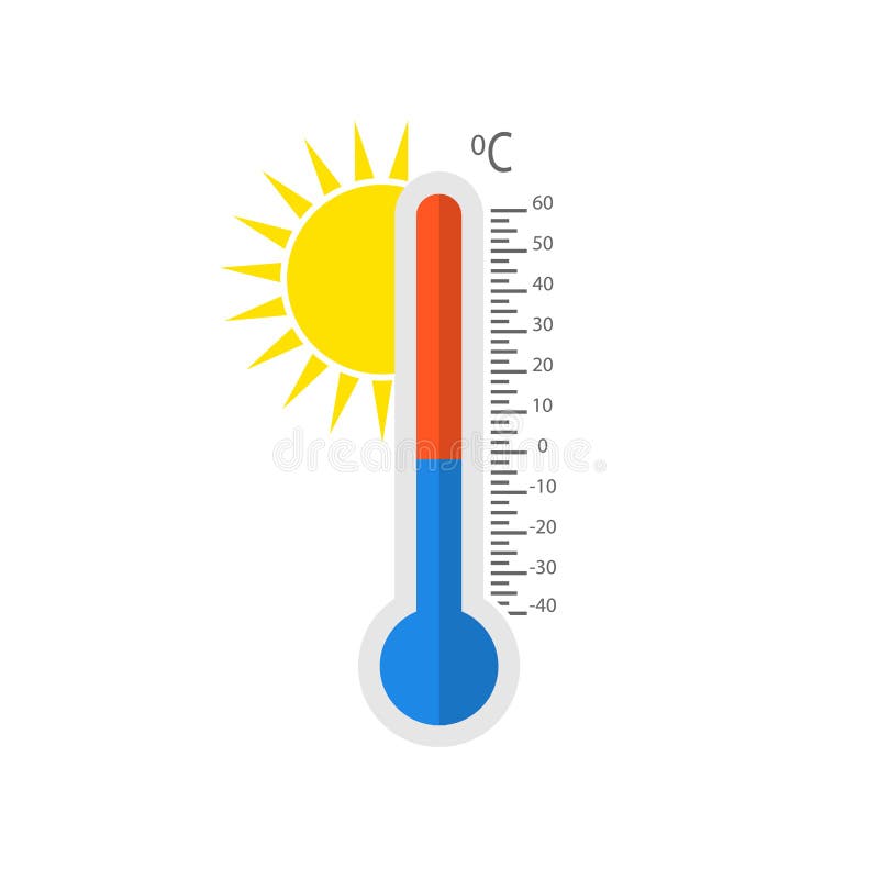 Heat Thermometer Icon and Sun Symbol Isolated on White Stock Vector ...