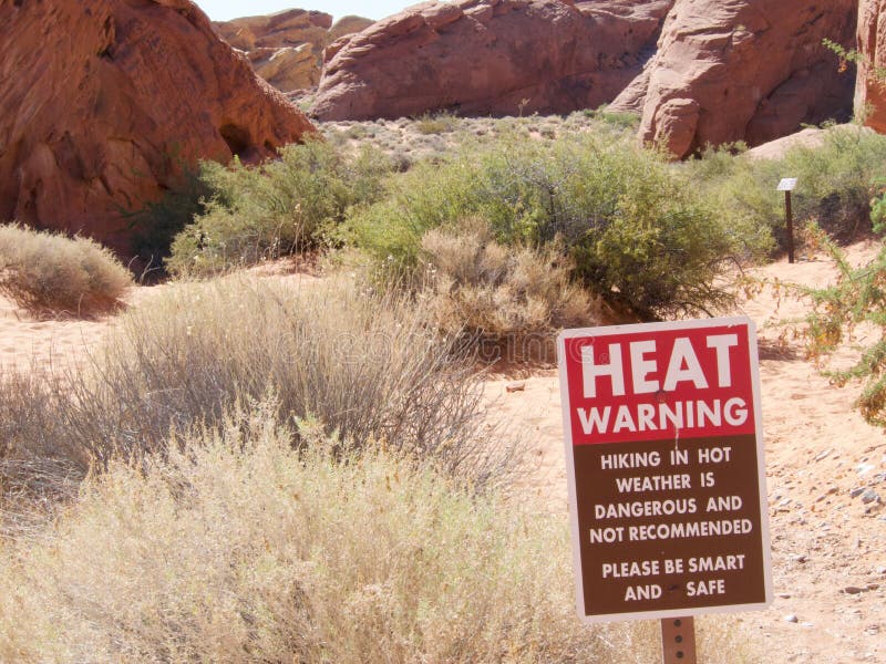Heat Warning Sign in a Hiking Area Stock Photo - Image of warning ...