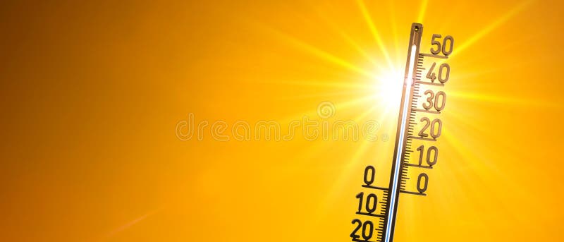 Hot Summer or Heat Wave Background, Orange Sky with Glowing Sun Stock ...