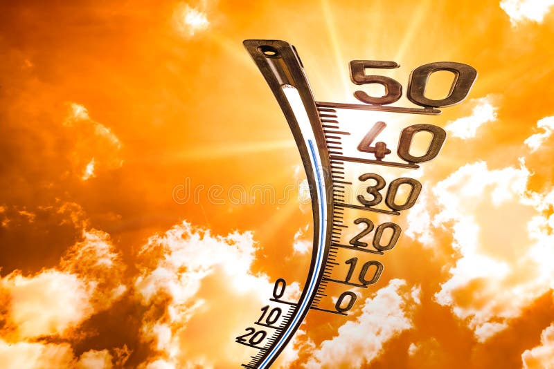 Hot Summer or Heat Wave Background, Orange Sky with Glowing Sun Stock ...