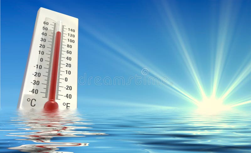 Heat Wave in Summer - Thermometer in the Water in Sunshine Stock Image ...