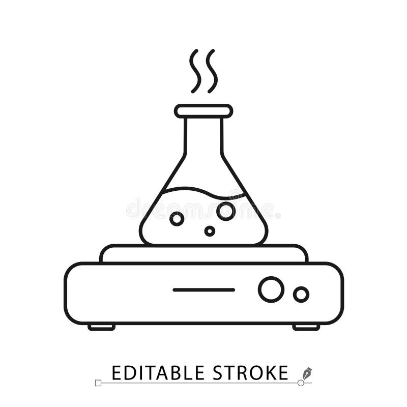 Heated Flask Icon in Editable Stroke. Lab Heating Plate with Boiling ...