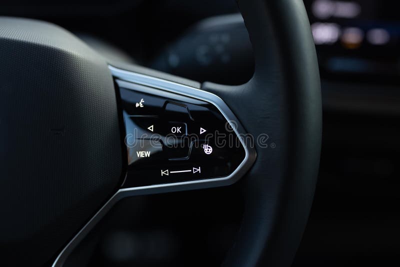 Heated Steering Wheel Control Buttons Blurred Dashboard Car Interior ...