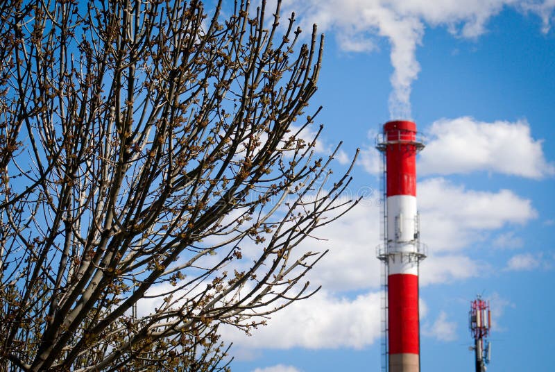 Heating Chimney on Blue Sky Stock Photo - Image of station, heating ...