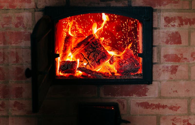 Heating Concept. Fire from the Furnace. Firewood in the Oven. Stock ...