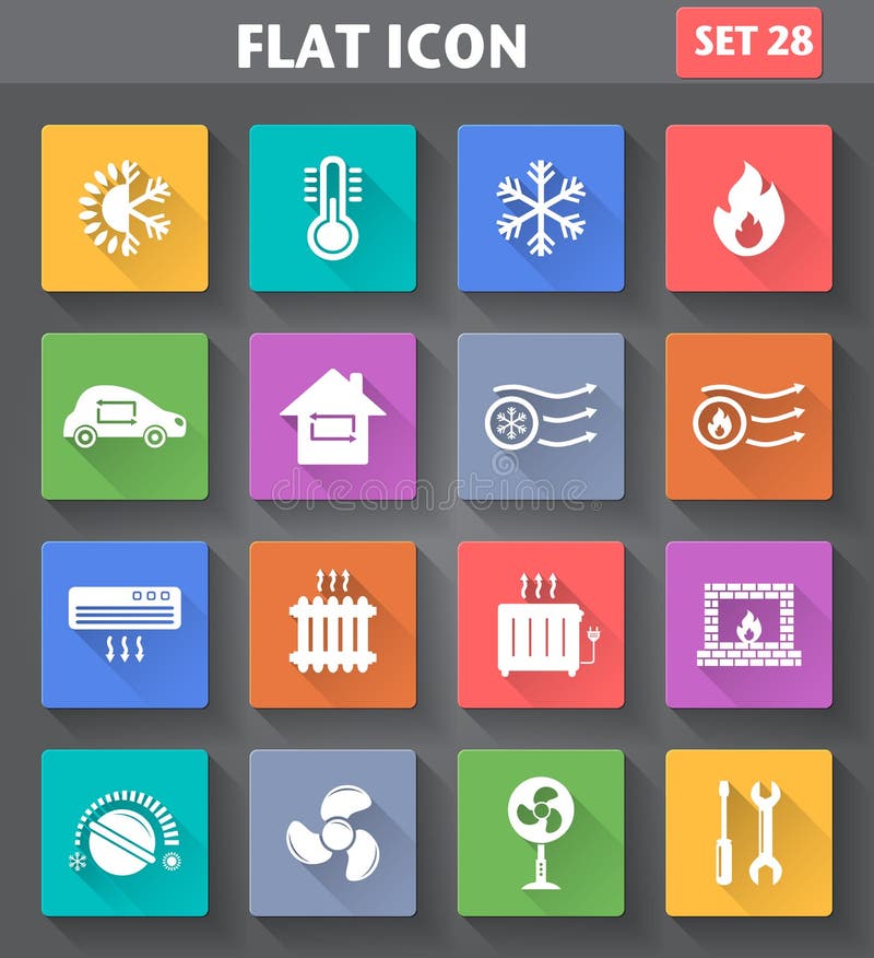 Heating and Cooling Icons Set. Stock Illustration - Illustration of ...