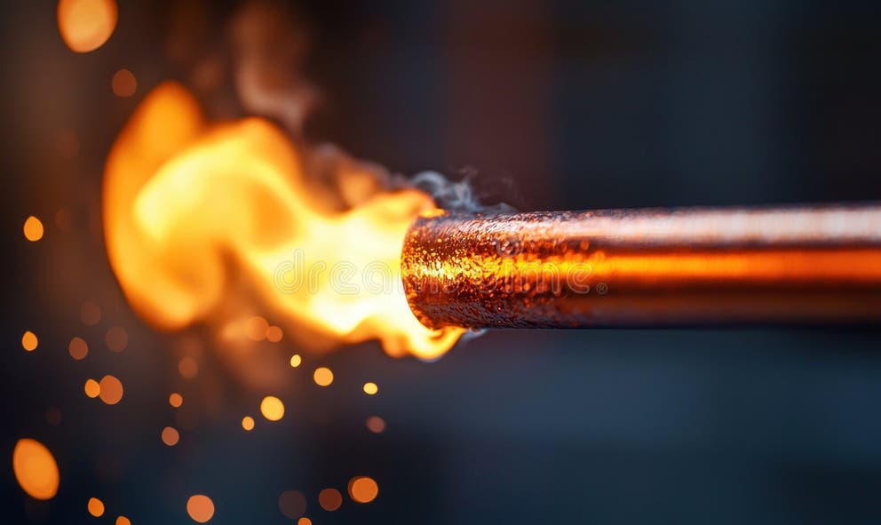 Heating Copper Pipe with Flame Stock Photo - Image of spark, equipment ...