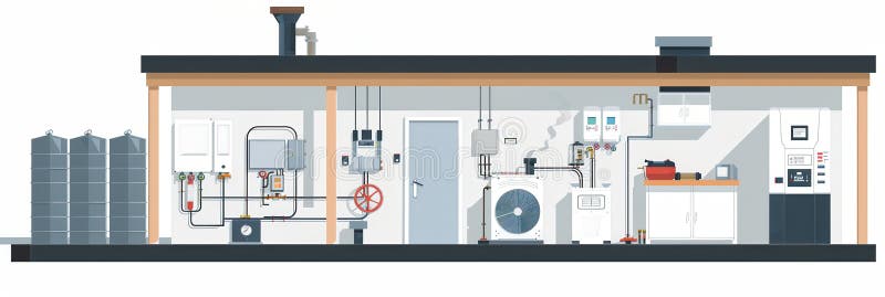 Modern Heating System Setup with Gas and Electric Boilers Located in a ...