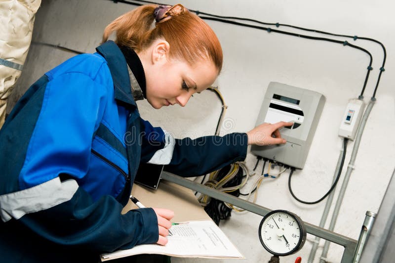 Heating Engineer Repairman in Boiler Room Stock Photo - Image of ...