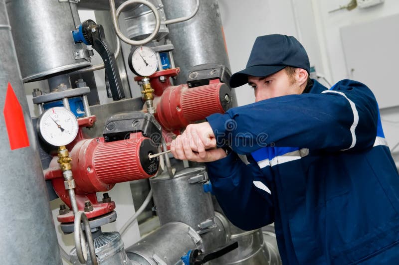 Heating Engineer in Boiler Room Stock Image - Image of thermostat ...